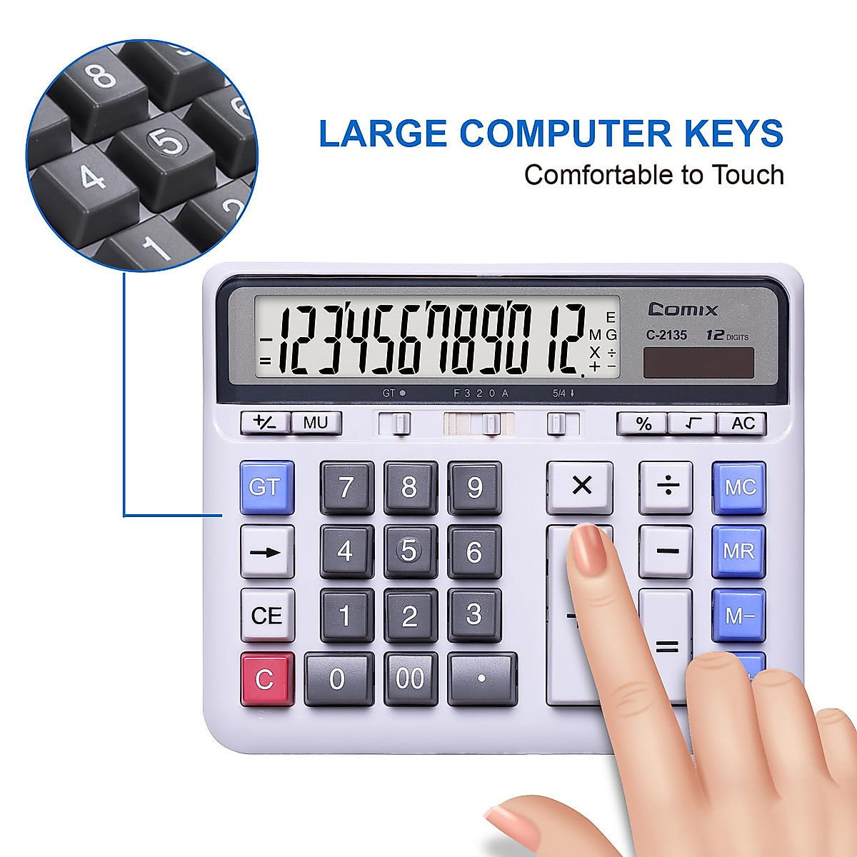 Comix Desktop Calculator Solar Battery Dual Power with 12-Digit Large LCD Display and Large Computer Keys Office Calculator for Home Office School