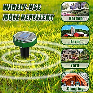 Solar Mole Repellent 12 Pack,Gopher Repellent Ultrasonic Waterproof for Outdoor Garden Lawn Yard Get Rid of Gophers, Moles, Groundhogs，Voles