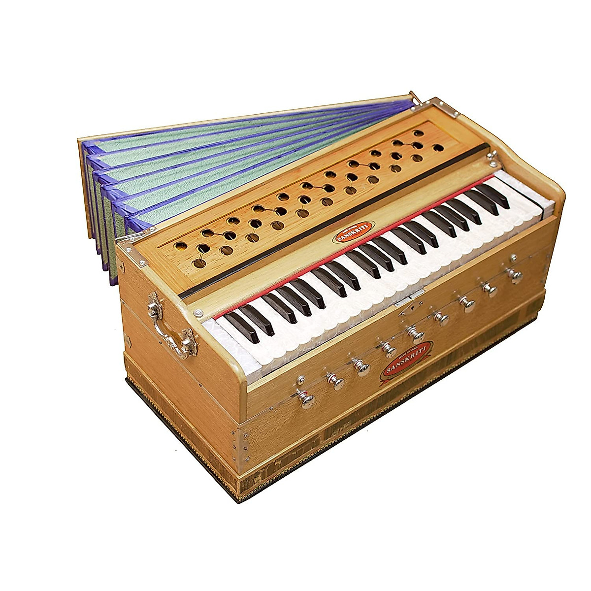 Harmonium by Maharaja Musicals, In USA, 9 Stops, 3 1/2 Octave, Double Reed, Coupler, Natural Color, Standard, Padded Bag, A440 Tuned, Musical Instrument Indian Sangeeta (PDI-AABG)