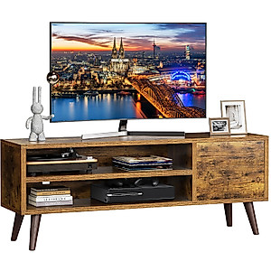Retro TV Stand with Storage for TVs up to 55 in, Rustic Brown TV Stand for Media, Mid Century Modern TV Stand & Entertainment Center with Shlef，Wood TV Console Table for Living Room Bedroom, APRTS01