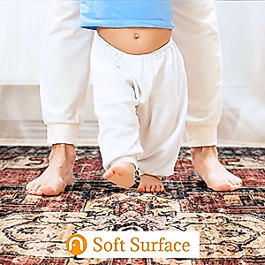 TNAVILL Vintage Area Rug 5x7,Machine Washable Boho Rug for Living Room Bedroom, Non Slip Soft Faux Wool Low Pile, Antique Aesthetic Persian Medallion Carpet for Dining Room, Red Brown