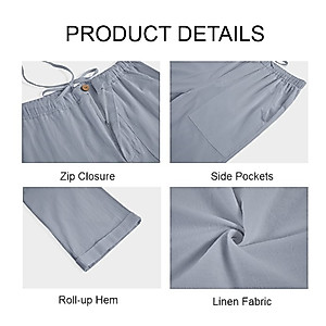 Gafeng Mens Linen Pants Yoga Beach Loose Fit Casual Summer Elastic Waist Drawstring Baggy Trousers with Pockets Gray
