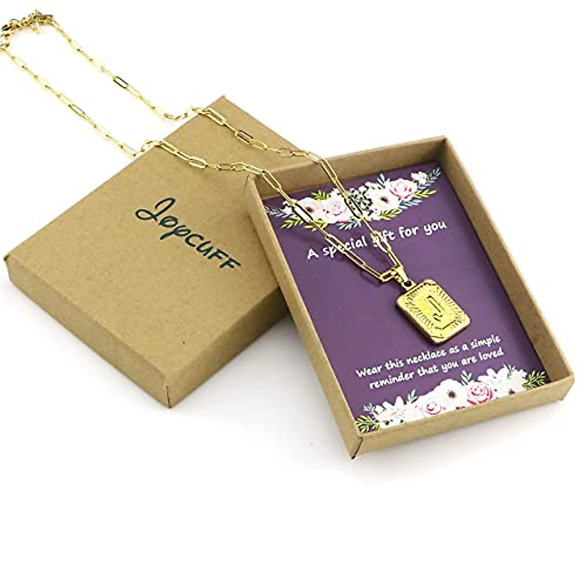 JoycuFF Neclaceses for Teens Paperclip Gold Planted Stainless Steel Chain Pendant Necklace Jewelry Gifts for Mother Daughter Sister Square Letter S