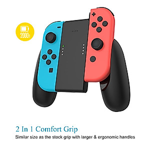 Kinvoca Charging Grip with 2000mAh Battery, 2-in-1 Comfort Grip for Nintendo Switch Controller, Controller Charger with 32in USB-C Cable, Power & Charge Indicators, Overcharge Protection