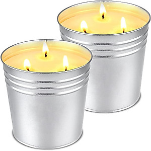 Citronella Candles Outdoor Large - 2 x 15oz 3-Wick Bucket Candle for Home Patio Candle up to 180 Hours, Summer Camping Huge Candle, Natural Soy Wax Lemograss Candle for Outside Garden Backyard Balcony