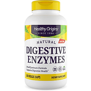 Healthy Origins Digestive Enzymes (NEC) Broad Spectrum - with Protease, Amylase & Lipase - Gluten-Free Digestion and Gut Health Supplement - 180 Veggie Capsules