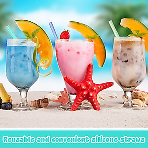 8 Sets Silicone Straws with Case Reusable Straws Silicone Foldable Portable Drinking Straw Set for Party Travel Cold or Hot Straw with Carry Case and Cleaning Brushes 7 5/7 Inch Long (Light Color)