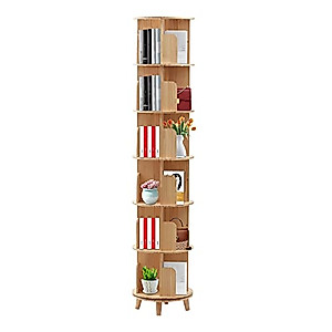 TBVECHI Rotating Bookshelf 6 Tiers Bookshelf Organizer Display Cabinet for Office Home Living Room Study Book Plants Rack Wooden Storage Display Holder Stand