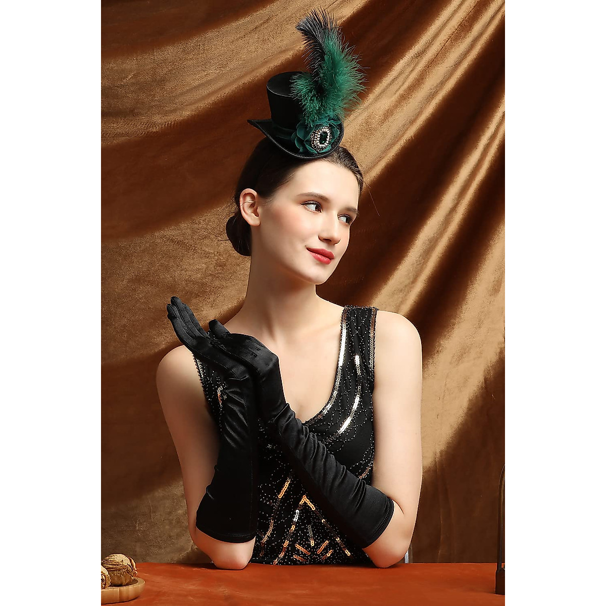 Comott Mini Top Hat Headband Fascinator Ostrich Feather Top Hat for Derby Tea Party