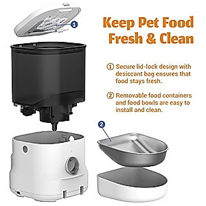 DOGNESS Automatic Cat Feeders, Dog Food Dispenser with Voice Recorder, Dual Power Supply Timed Auto Pet Feeder, Easily Programmable Timer for 1-6 Meals,1-40 Portions Daily, Clog-Free Design, 4L, White