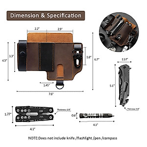 GVKES Leather Multitool Sheath - Leatherman Holster with Keychain - EDC Organizer and Belt Pouch for Knife, Flashlight, and Tools