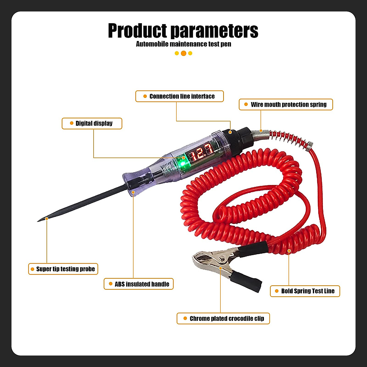 Fogfar Pack-1 Car Test Light, 3V/3V/6V/12V/24V Car Digital Display Electric Pen, Heavy Duty Light Tester with Voltmeter, Multifunction Induction Test Pen (Red)
