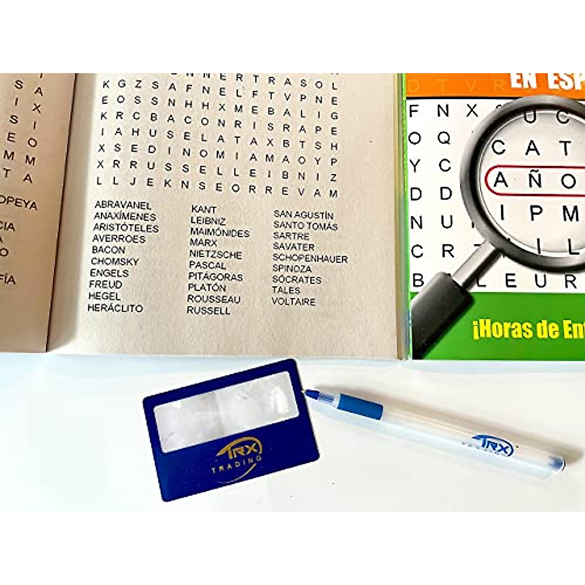 Vision St. Publishing 2 Pack Sopas De Letras Jumbo Spanish Word Search Book, Magnifying Glass, Pen for Easy Reading