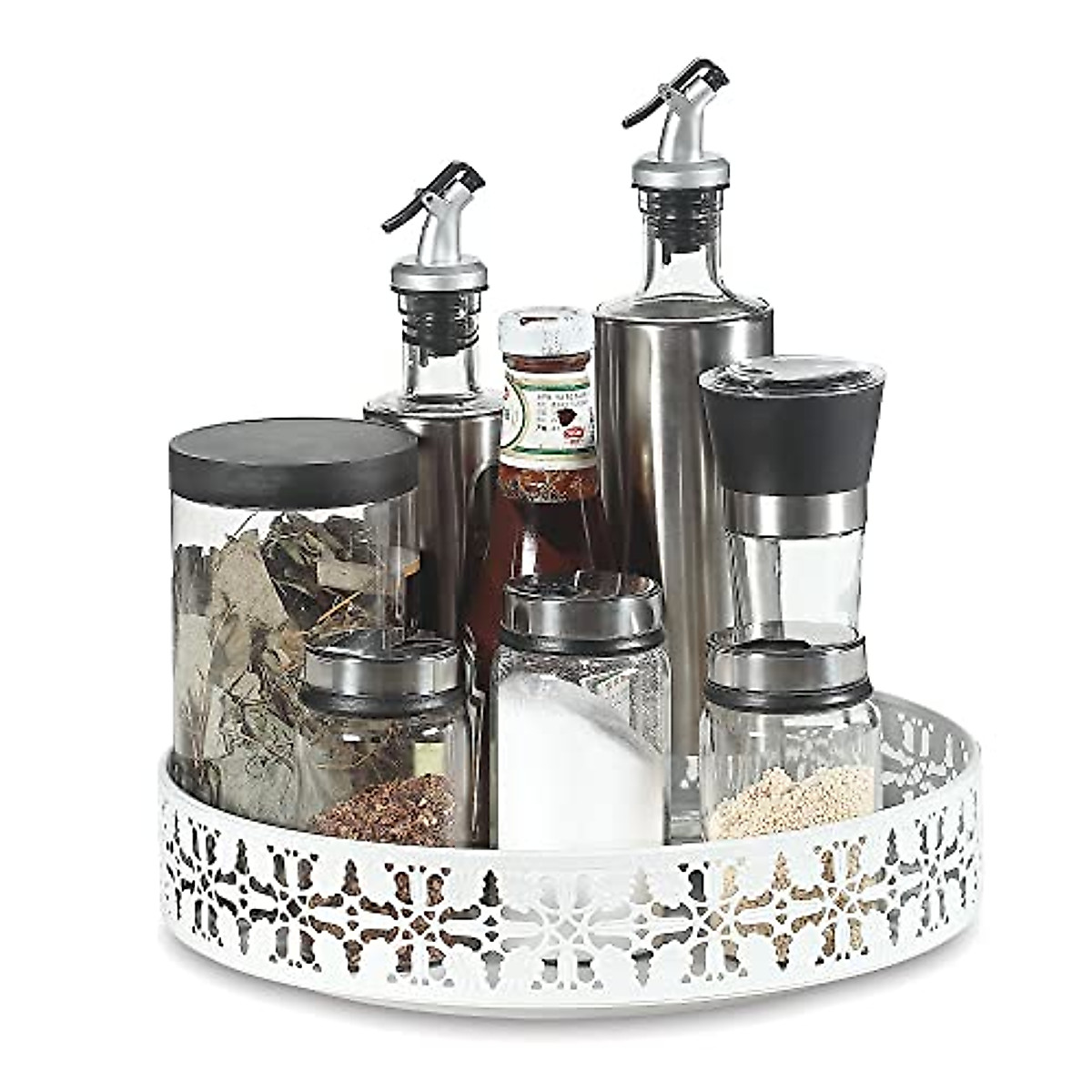 MIHIRO Metal Lazy Susan Organizer, Rotating Tray, Lazy Suan Turntable for Cabinet, Kitchen Countertop Spice Organizer, Lazy Susan for Dining Table with Non-Slip Pad (11''+12'', White)