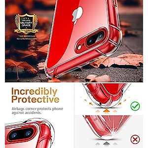 CANSHN Clear Designed for iPhone 8 Plus Case & iPhone 7 Plus Case, [Military Drop Protection] [Not Yellowing] Shockproof Protective Phone Case with Soft TPU Bumper, Slim Thin Case for iPhone 7/8 Plus