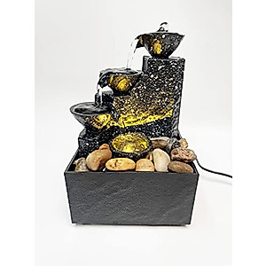 Tabletop Fountain, Desktop USB Small Water Fountains with Irregular Stones and Decorative LED Lights