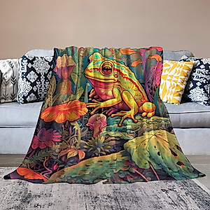 Ganiokar Frog Blanket Gifts, Mushrooms Retro Frog Throw Blanket for Women Man, Cozy Lightweight Fleece Plush for Sofa Bed Room Decor-C3-30x40