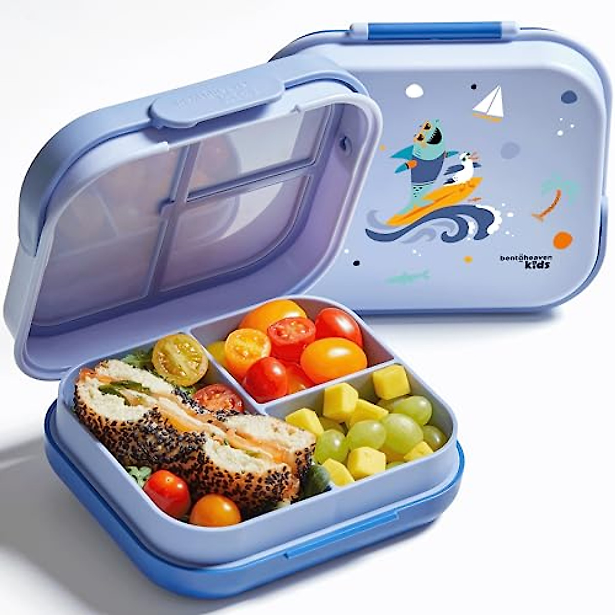 Bentoheaven Premium Bento Lunch Box for Kids, 9 Designs, Leak-proof 3-4 Compartments, Divider, Ideal size 30oz, Microwave/Dishwasher Safe Kids Bento Box (Loncheras Para Niños/Niñas)[Ocean Blue]