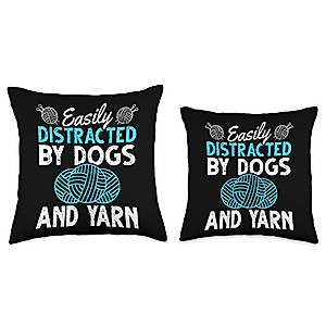 Crocheter Yarn Knitting Gift Pet Owner Knitter Crocheter Dog Lover Animal Yarn Knitting Throw Pillow, 16x16, Multicolor