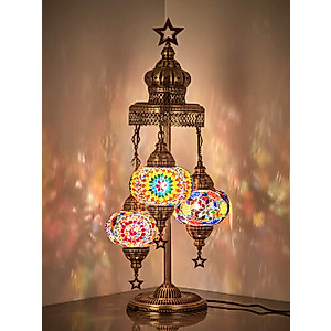 DEMMEX (16 Colors) 2020-3 Big Globes Magnificent Handmade Turkish Moroccan Mosaic Tiffany Table Desk Bedside Lamp Lampshade Night Accent Mood Light for North American Use, 31" Height (Customizable)