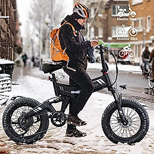 Wooken Electric Bike, 20'' Fat Tire for Adults, 500W Folding with 48V 10Ah Battery, Shimano 7 Speed Gears, Dual Shock Absorber, 20MPH Ebike Commute Mountain Beach Snow.