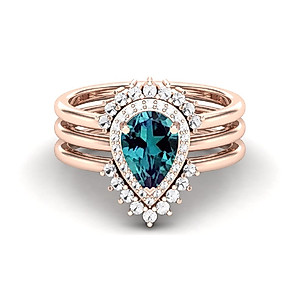 14k Rose Gold Plated 925 Sterling Silver Pear Cut Created London Blue Topaz, bridal rings engagement ring wedding band,Promise Pear Solitaire Ring For Her (5)