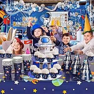 Airduan Space Astronaut Cupcake Stand Space Themed Birthday Party Decorations 3-Tier Cardboard Cupcake Holder stand Galaxy Style Dessert Tower Display for Party Supplies