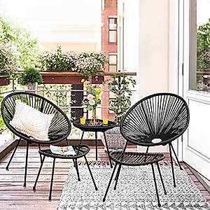 Devoko 5 Piece Outdoor Furniture Set Acapulco Modern All-Weather Conversation Set, 2 Chairs and 1 Glass Table with 2 Footrest for Indoor, Patio, Lawn, Garden, Poolside (Black)