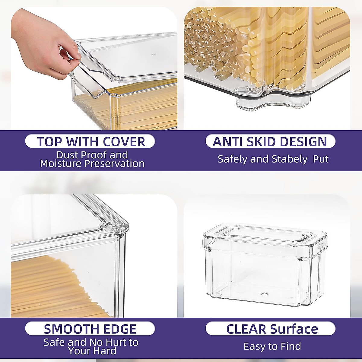 Obsoorth 7 Pack Stackable Fridge Organizer Bins with Lids KitchenClear Acrylic Kitchen Refrigerator Organizers and Storage, Dripping Hole Design to Keep Food Fruit Vegetable Fresh for Freezer, Pantry