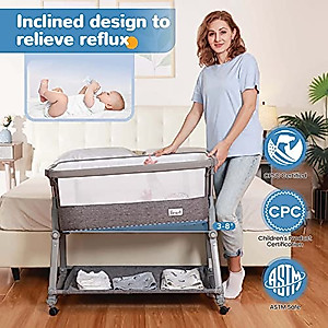 Li’l Pengyu Baby Bassinets Bedside Sleeper for Baby, Foldable Portable Crib for Newborn Babies with Storage Basket, Cotton Mattress,Travel Bag, Small Rocking Cradle, Breathable All Mesh
