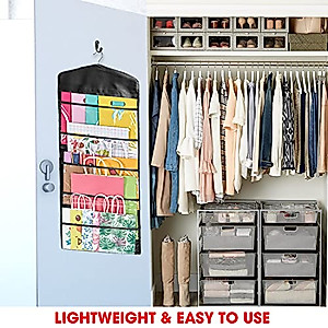 Primode Gift Bag and Tissue Paper Storage, Hanging Organizer with Multiple Front and Back Pockets Double Sided, Organize Gift Wrap and Paper Bags 38 x 16 Inch (Full Black)