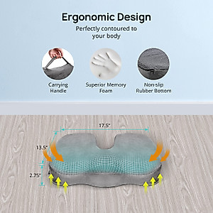 Evajoy Seat Cushion for Office Chair, Memory Foam Cushion with Ergonomic Design, Carrying Handle, Non-Slip Butt Pillow for Lower Back, Coccyx, Sciatica, Tailbone Pain Relief