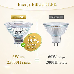 DiCUNO MR16 LED Bulb Dimmable, 60W Equivalent, 4000K Natural White, GU5.3 Base Bulb 6W, 40 Degree Beam Angle, 650LM, 12V AC/DC, Landscape Light Bulb Spotlight Lighting, 6 Pack