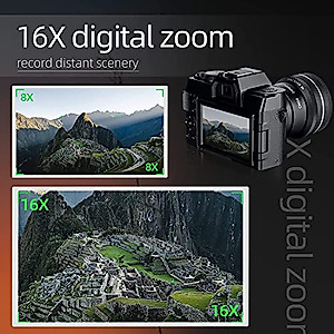 Monitech 4K Digital Camera for Photography, 48MP Vlogging Camera for YouTube and Video,with 180° Flip Screen,16X Digital Zoom,52mm Wide Angle & Macro Lens, 2 Batteries, 32GB TF Card