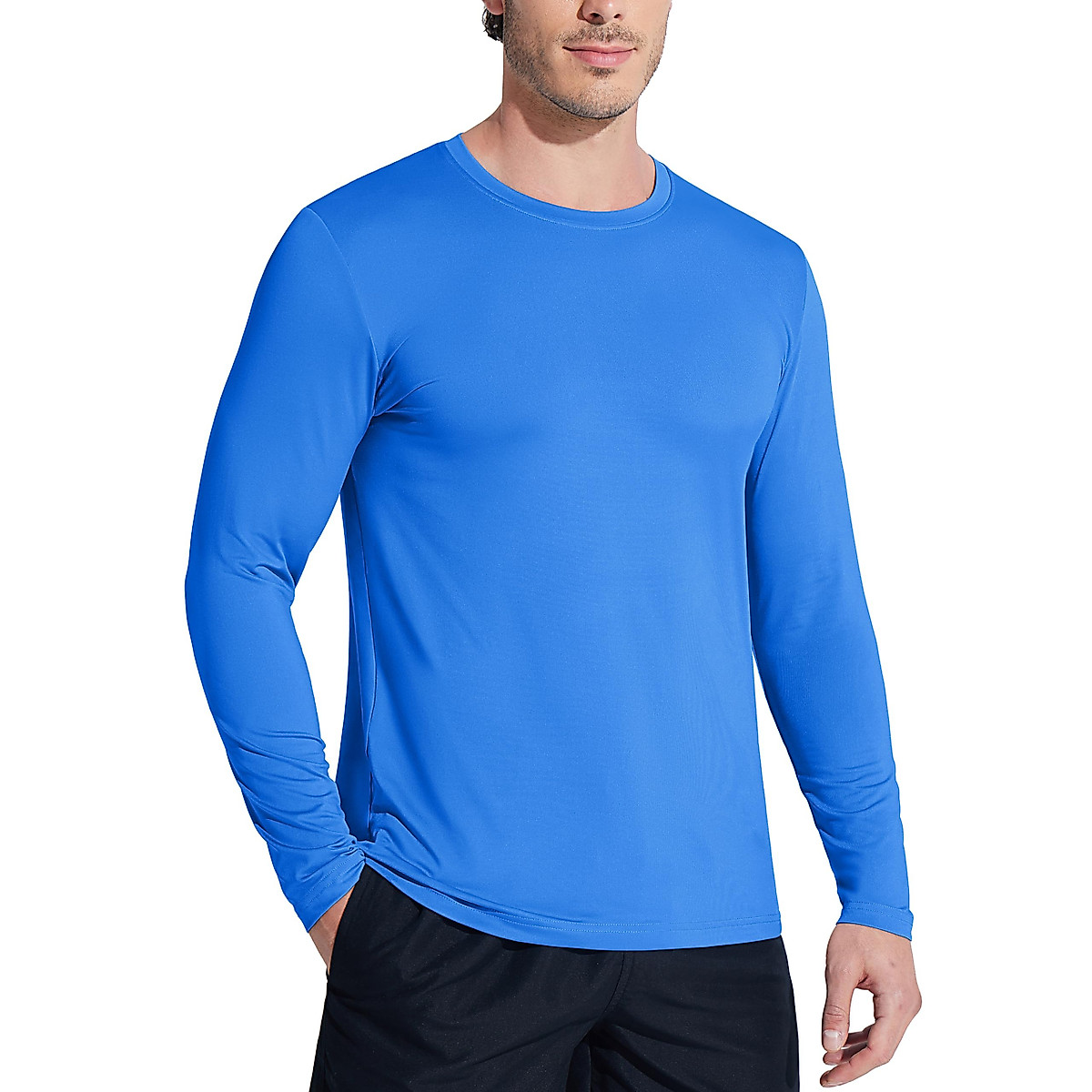 MAGCOMSEN Quick Dry Shirts for Men Long Sleeve Summer T Shirts UPF 50+ Lightweight Beach Shirts Acrive Workout UV T Shirts Azure M