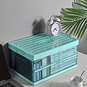 2Pcs Foldable Plastic Storage Box With Lid, DSVENROLY Upgrade Multifunction Transparent Collapsible Storage Bins, Stackable Clear Latch Storage Box with Handle, Folding Plastic Containers (Light Blue)