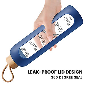 PROBTTL 32 Oz Borosilicate Glass Water Bottle with Time Marker Reminder Quotes, Leak Proof Reusable BPA Free Motivational Water Bottles with Silicone Sleeve and Bamboo Lid