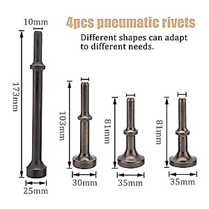 KELEN Air Hammer Smoothing Bit, Smoothing Hammer Bit, Air Hammer Drill 0.401 Smooth Pneumatic Air Hammer Pneumatic Chisel Drill Bit Kit 5 Sets