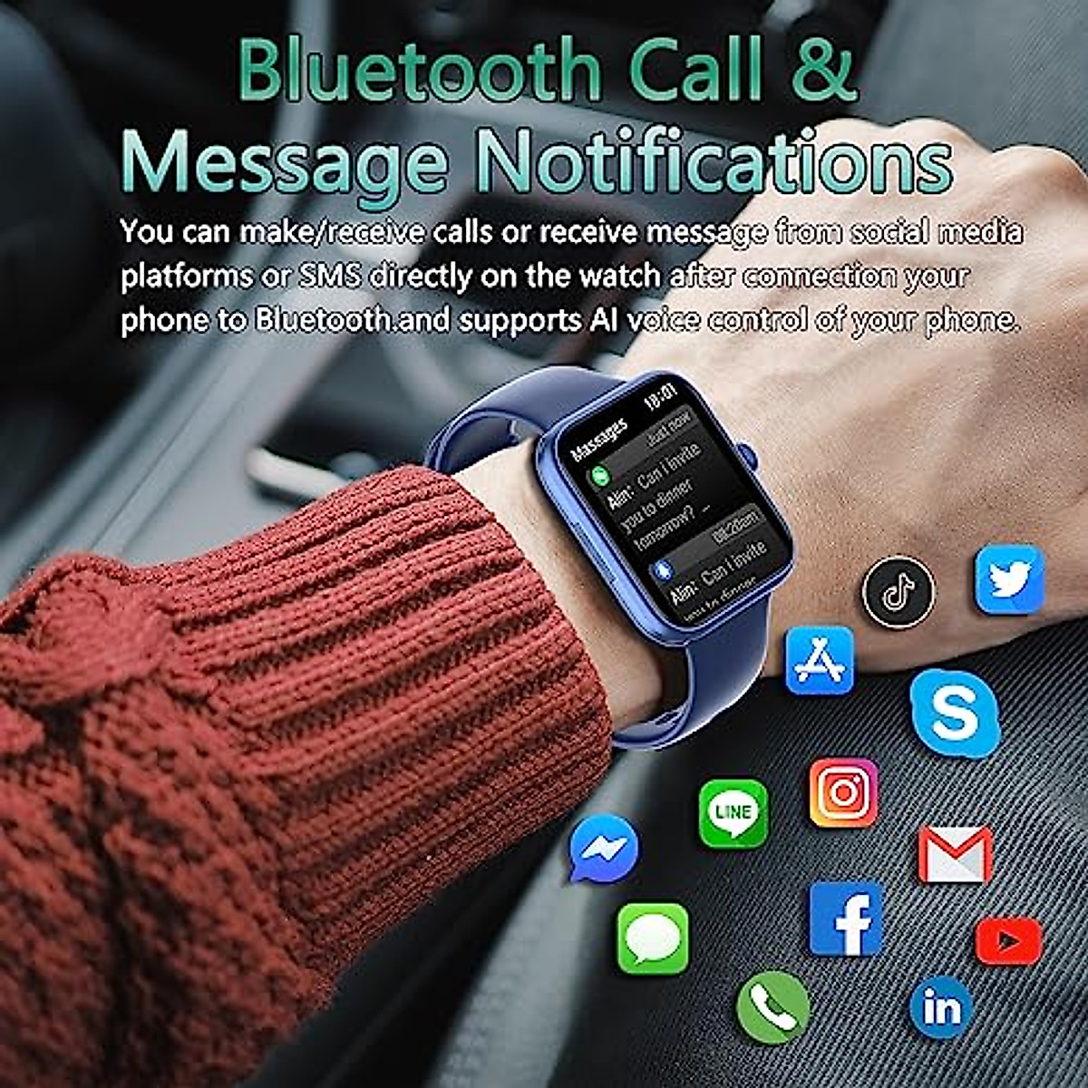 Smart Watch (Answer/Make Call), 1.8" Smartwatch Fitness Tracker for Android and iOS Phones with Heart Rate Sleep Tracking, Multi Sport Modes, Blood Oxygen, Ai Voice Control,Fitness Watch for Women Men