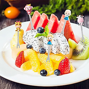 ZAKVOP 18 Pcs Food Picks for Kids with 3 Ceramic Jars, Set of 3 Cute Cartoon Fruit Forks Kids Stainless Steel, Animal Food Picks Fruit Picks for Kids Bento Picks for Appetizers