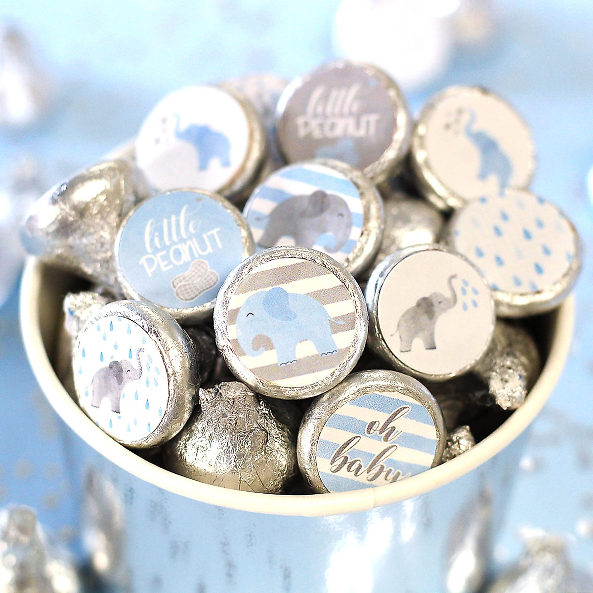Blue Elephant Baby Shower Favor Stickers - 180 Labels