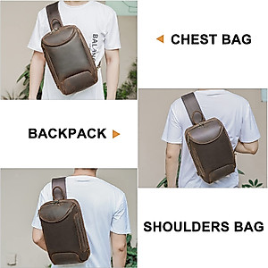 Full Grain Leather Sling Bag for Men Small Tablet Backpack Fits 10 Inch Tablet Mini Hiking Crossbody Shoulder Chest Bags