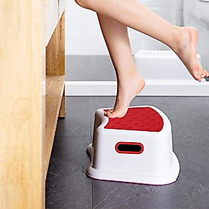 Step Stool Step 1pc Bathroom Potty Plastic Multifunctional Red Room Handle Adult Toddler Kids Footstool Safety and Non- Lightweight Non Small Bedroom Light Toddlers Baby Foot Stool