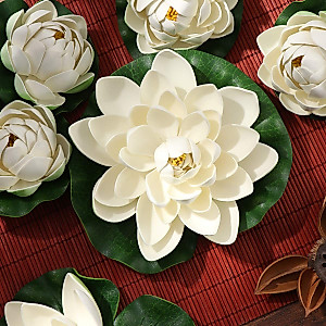 FAVOMOTO Artificial Water Lilies Floating Lotus Flowers with Water Lily Pad for Aquarium Pool Garden Koi Fish Pond, Artificial Flowers Home Patio Wedding Decoration 6pcs