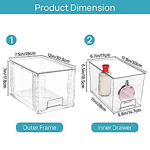 2 Pack Stackable Storage Drawers,Stackable Makeup Organizer, Acrylic Bathroom Organizer and Storage Drawers,Bathroom,Kitchen Undersink,Cabinet