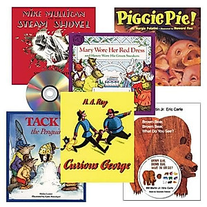 Kaplan Early Learning Read Aloud Books and CDs - Set of 6 Classic Children's Books - Curious George | Brown Bear, Brown Bear | Tacky The Penguin