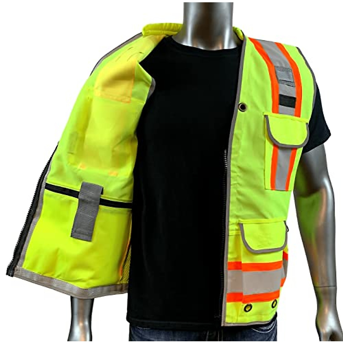 REXZUS A Reflective Safety Vest For mens Class 2 Heavy Woven Two Tone Engineer Hi Viz Safety Vest 3M Tape (Yellow, Medium)