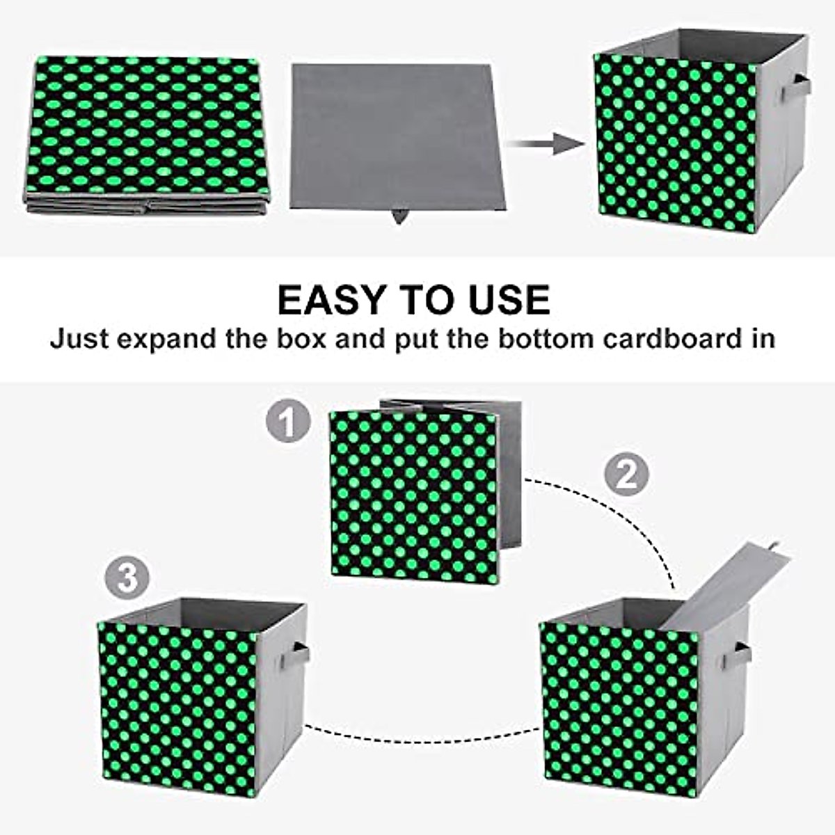 St. Patrick's Day Green Dots Pattern Storage Bin Foldable Cube Closet Organizer Square Baskets Box with Dual Handles