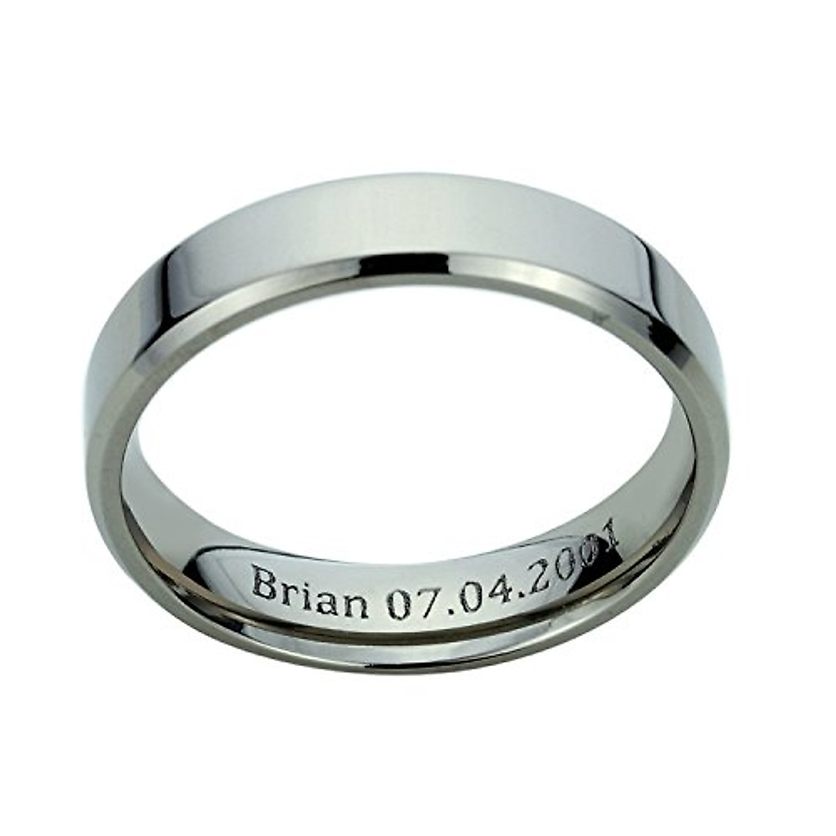 Prime Pristine Free Engraving Personalized Stainless Steel Wedding Band Ring 4MM Milgrain Edges Domed Classy Ring SZ:6