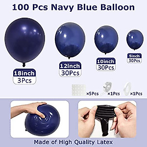 100Pcs Blue Balloons, Navy Blue Balloon Garland Arch Kit 18/12/10/5 Inch Matte Blue Different Sizes Latex Balloons for Birthday Wedding Party Baby Shower Wedding Graduation Decorations